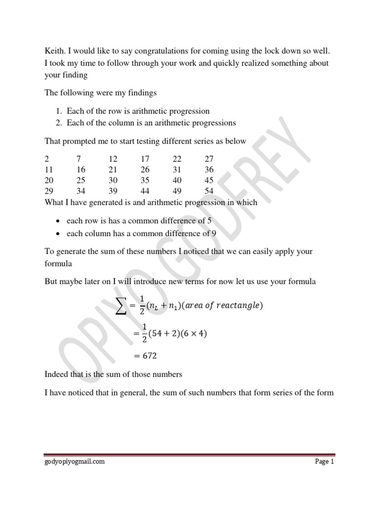 Arithmetic Progression Analysis and Formula | PDF | Mathematics ...