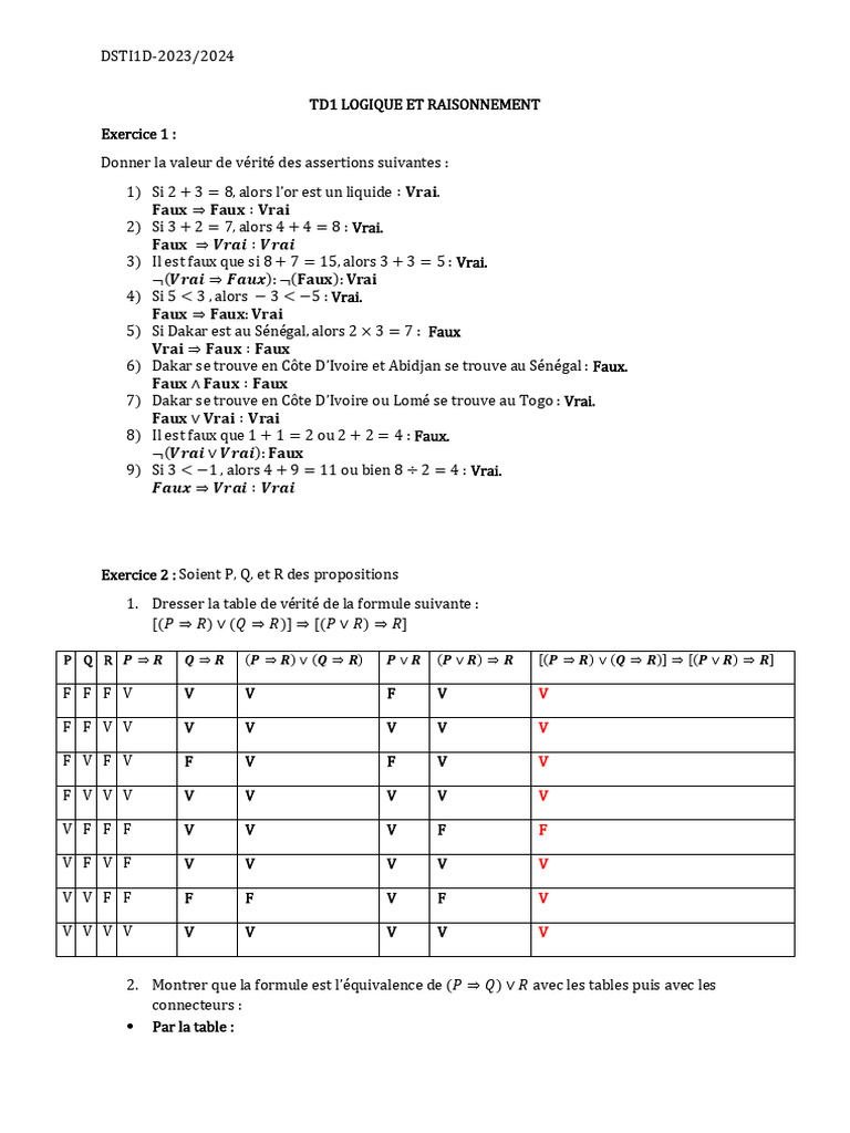 TD1 LOGIQUE Exo1.2.3 | PDF