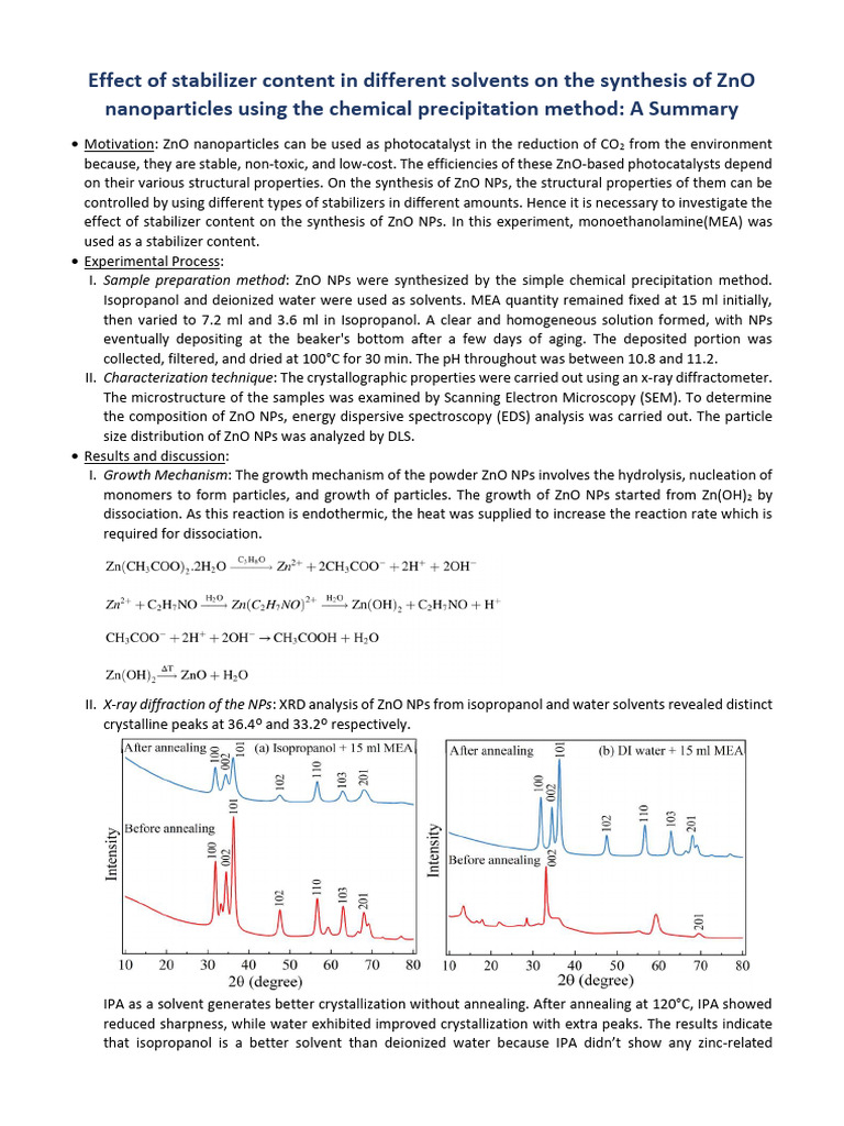 Effect of Stabilizer Content On The Synthesis of ZnO NPs | PDF