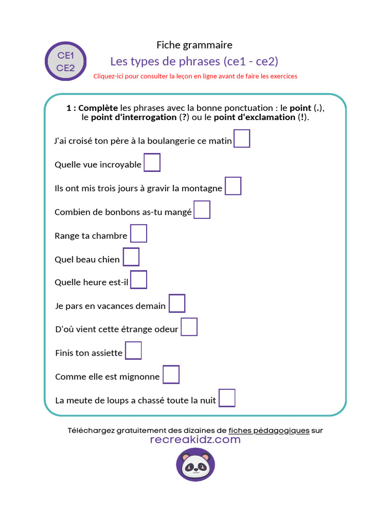 Les Types de Phrases Ce1 Ce2 | PDF