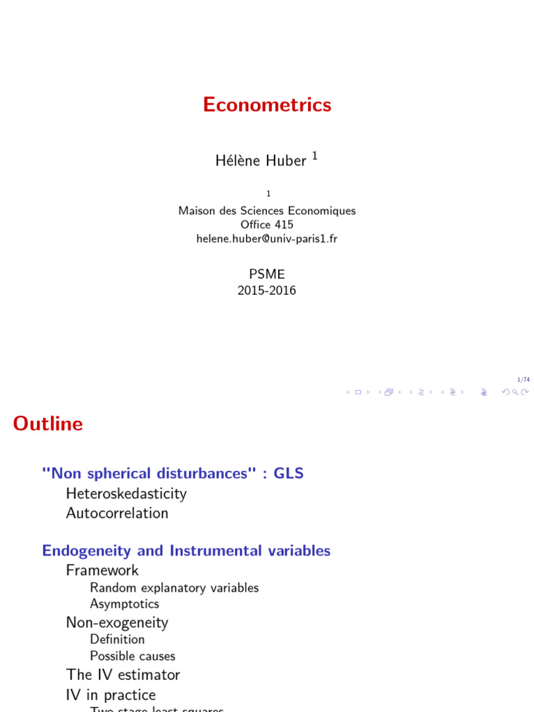Sorbonne Econometrics | PDF | Ordinary Least Squares | Errors And Residuals Sorbonne Econometrics | PDF | Ordinary Least Squares | Errors And Residuals
