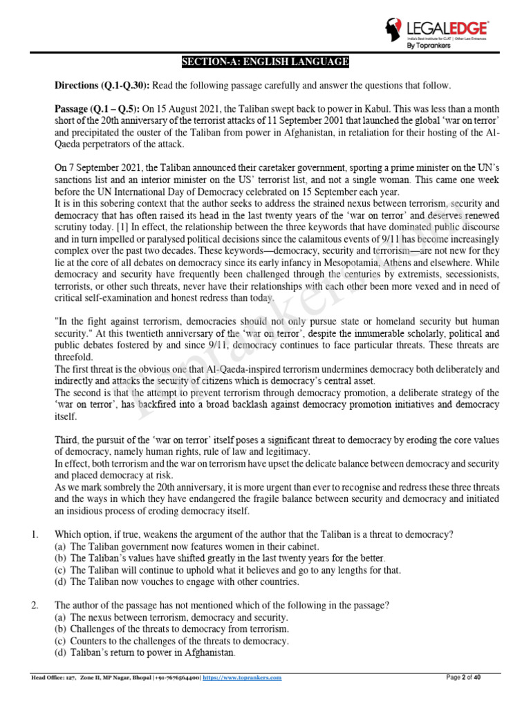 Mock CLAT 02 Questions5743164 | PDF