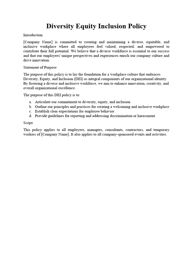 Diversity Equity Inclusion Policy GENDER DIVERSITY | PDF | Diversity ...