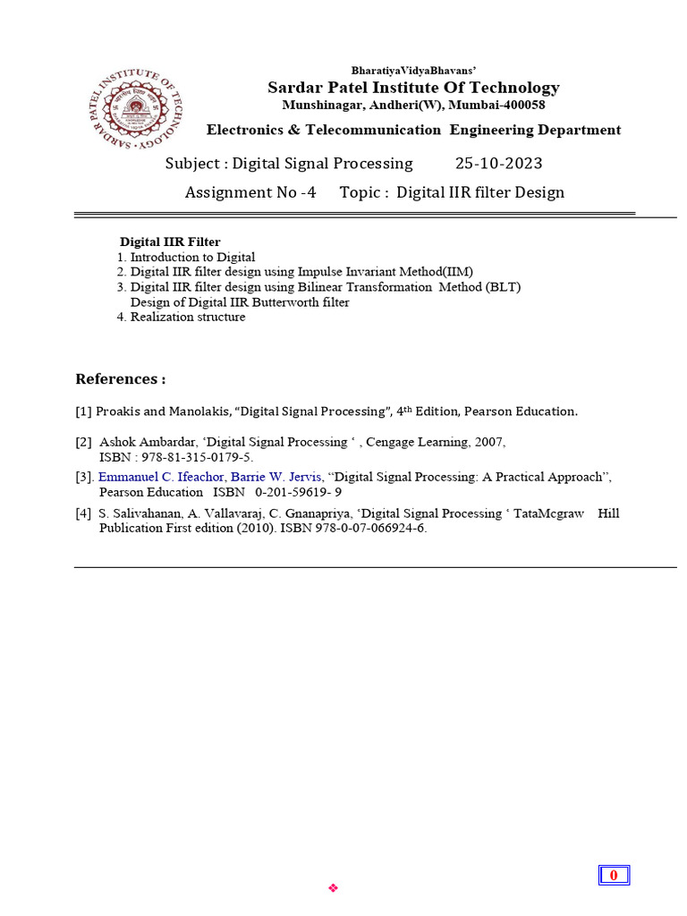 DSP Assignment-4 I I R Filter | PDF | Low Pass Filter | Digital Signal Processing