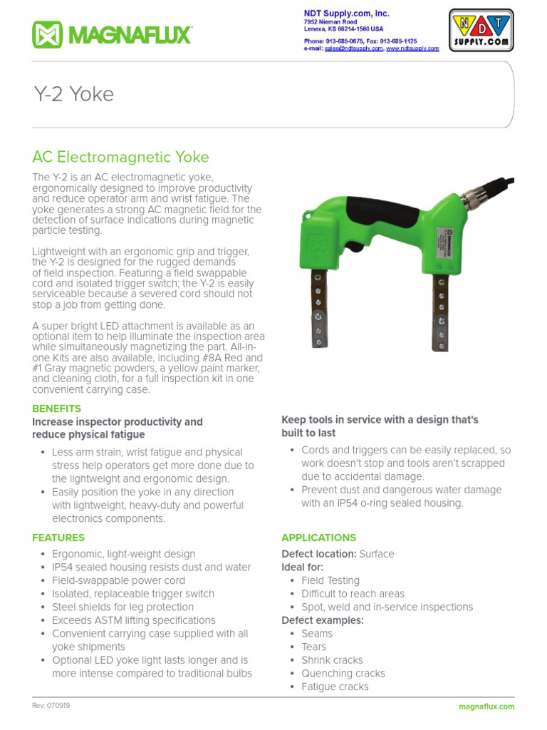MagnaFlux y 2 - Yoke - Product Data Sheet | PDF