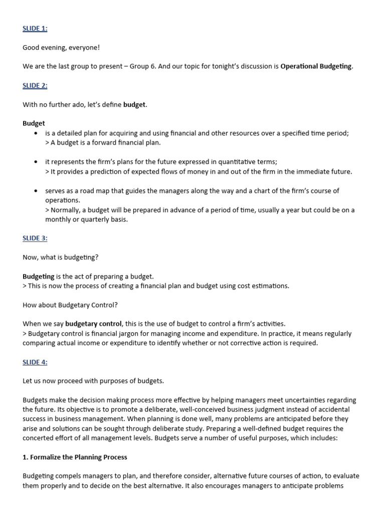 BUDGETING Presentation | PDF | Strategic Planning | Goal