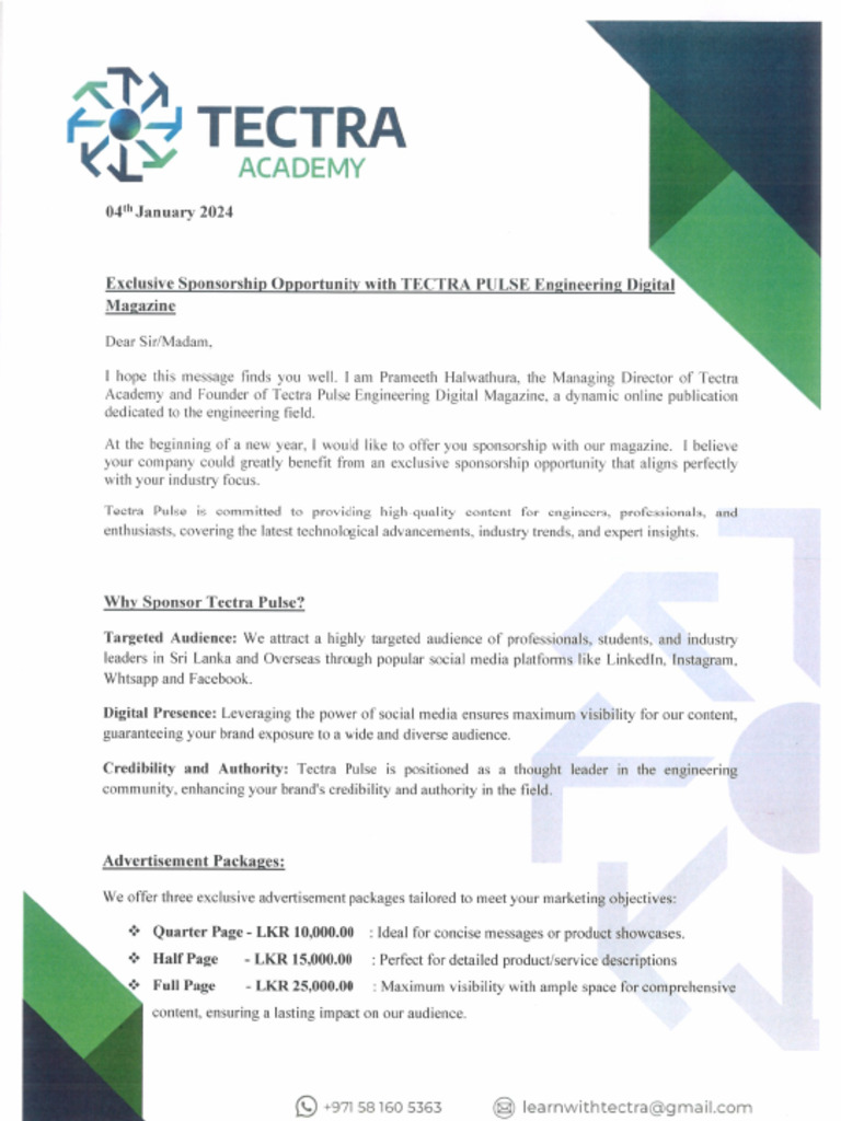 Tectra Pulse Magazine - Sponsership | PDF