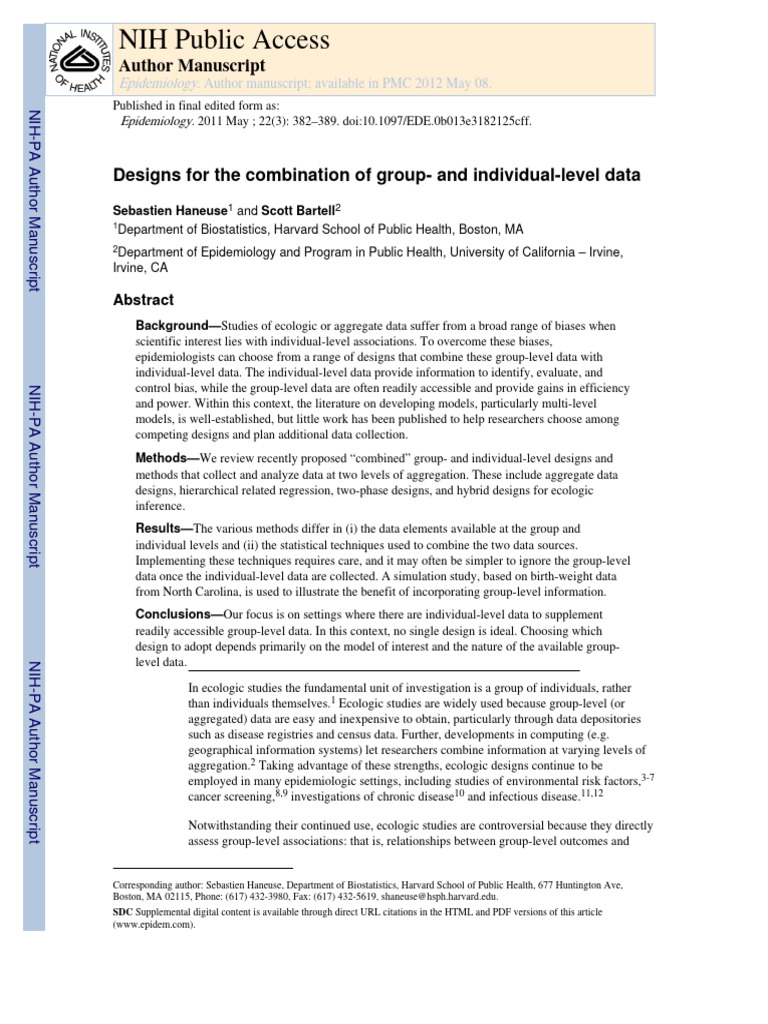 Designs For The Combination of Group - and Individual-Level Data 2011 ...