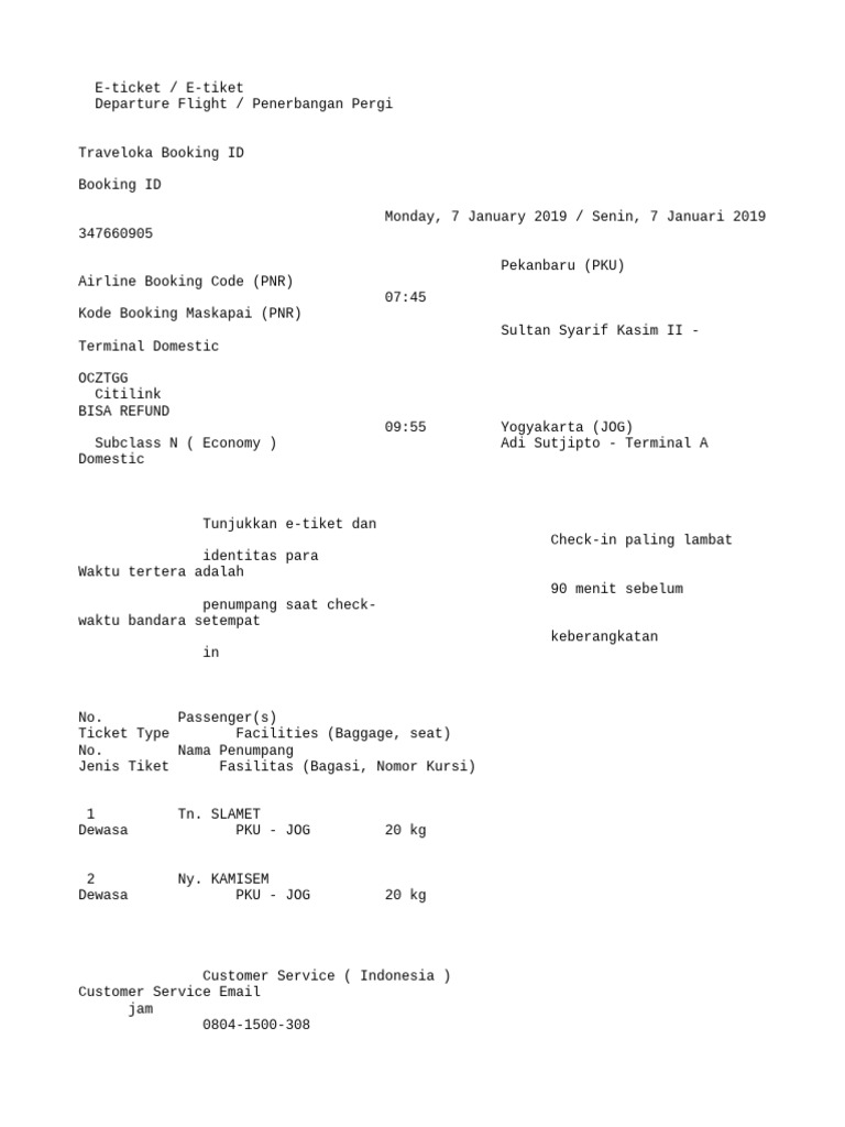 Contoh Tiket Traveloka | PDF