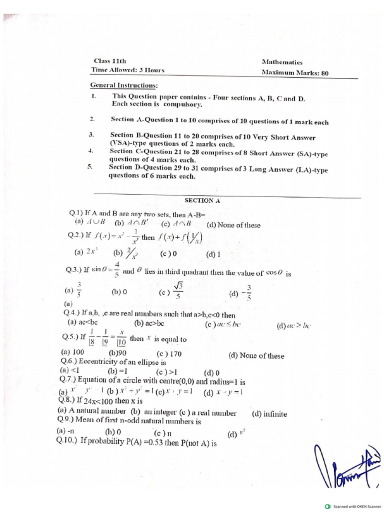 MPT Maths 11th | PDF