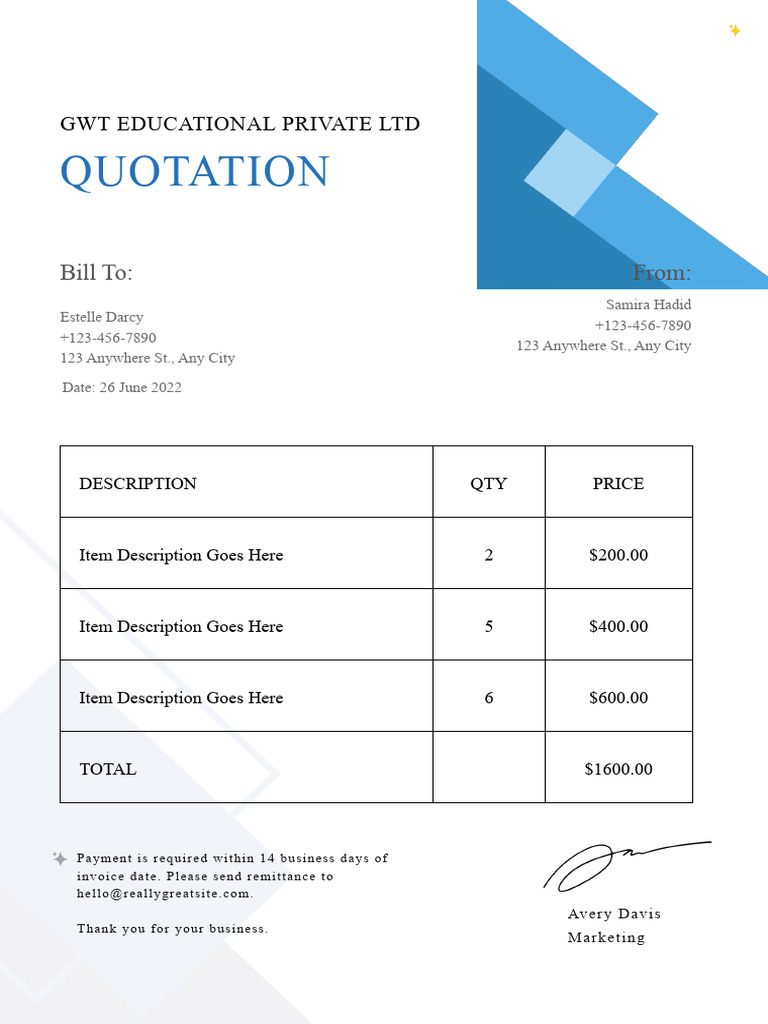 Blue Modern Professional Business Company Invoice | PDF