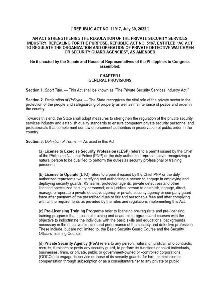 Industrial Security - RA-11917 | PDF