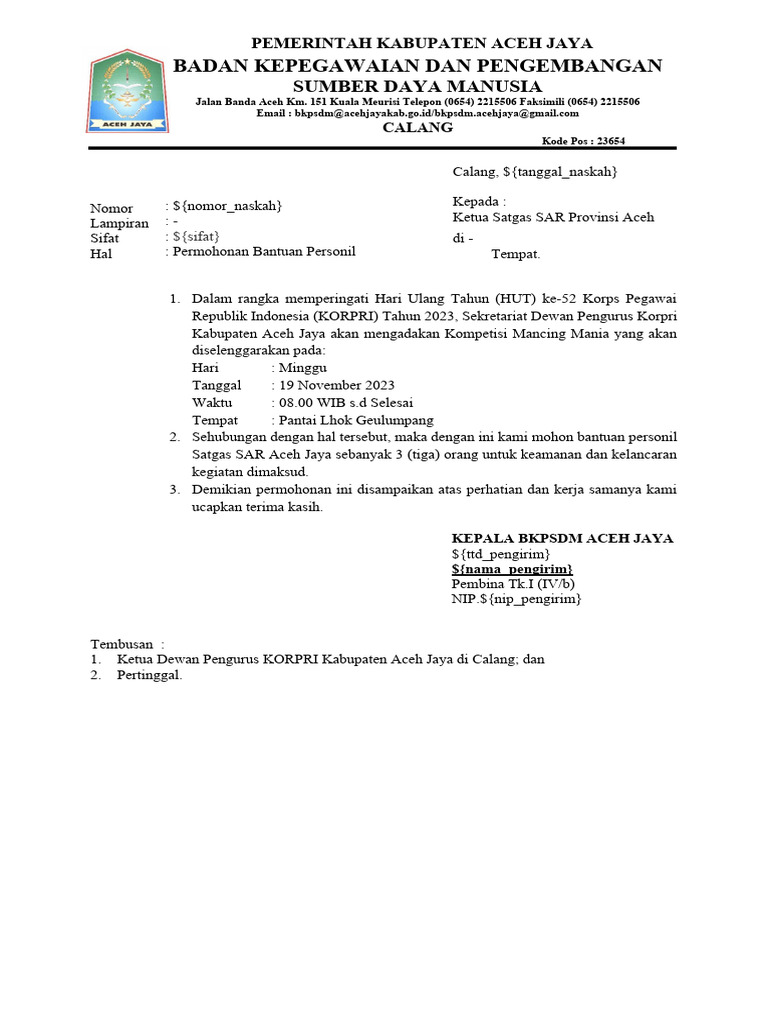 Master Surat Permohonan Personil Satgas SAR | PDF