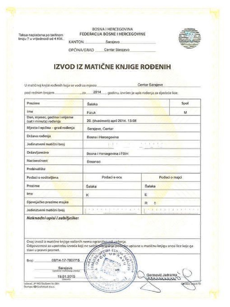 Rodni List Uzorak | PDF