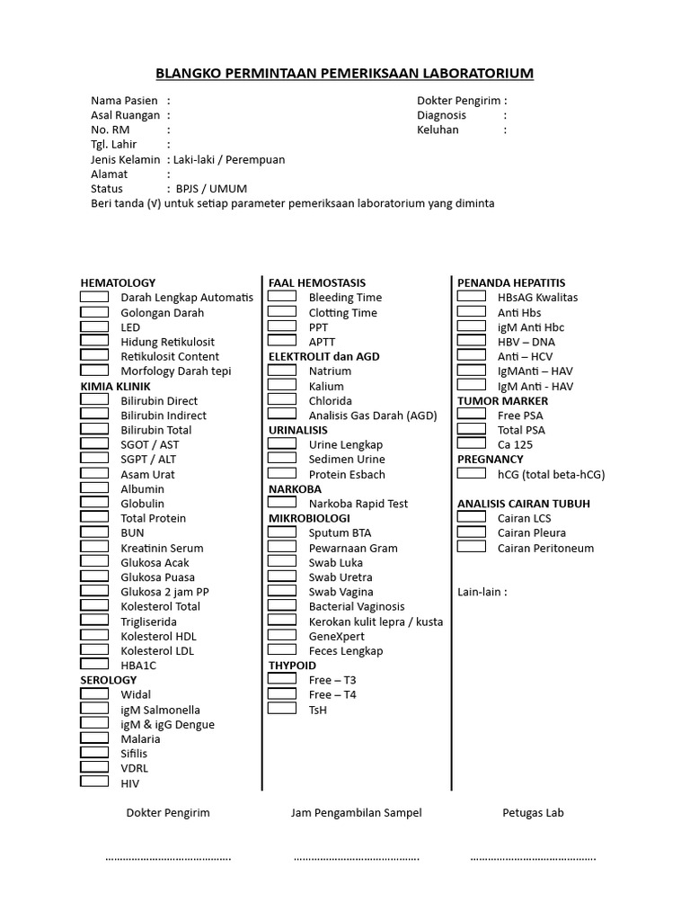 Blangko Pemeriksaan Lab | PDF