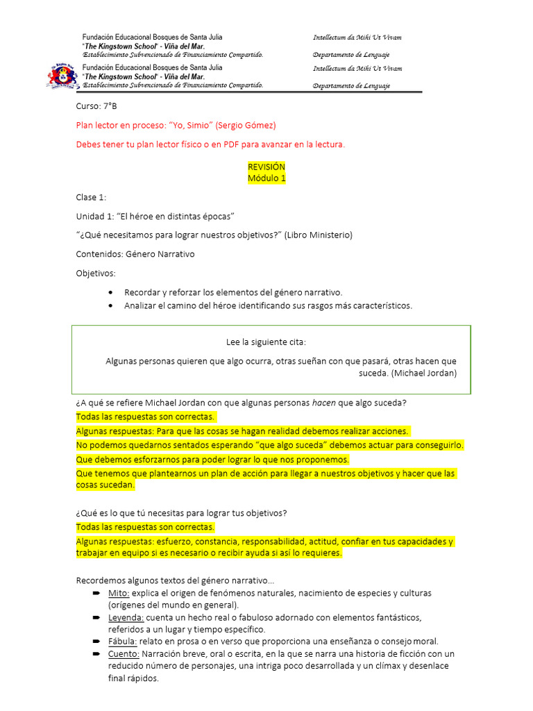 Prueba de Contenidos Del Libro Yo Simio | PDF