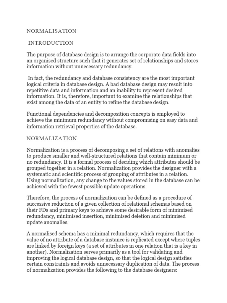 Normalisation Concept | PDF