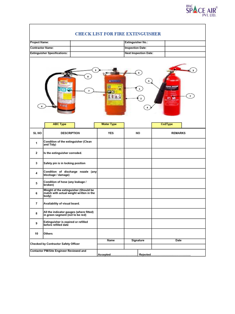 Checklist For Fire Extinguisher | PDF