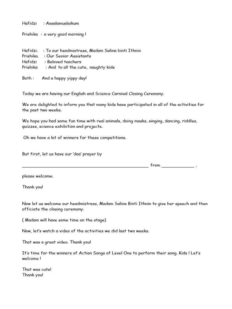 Closing Ceremony Script | PDF