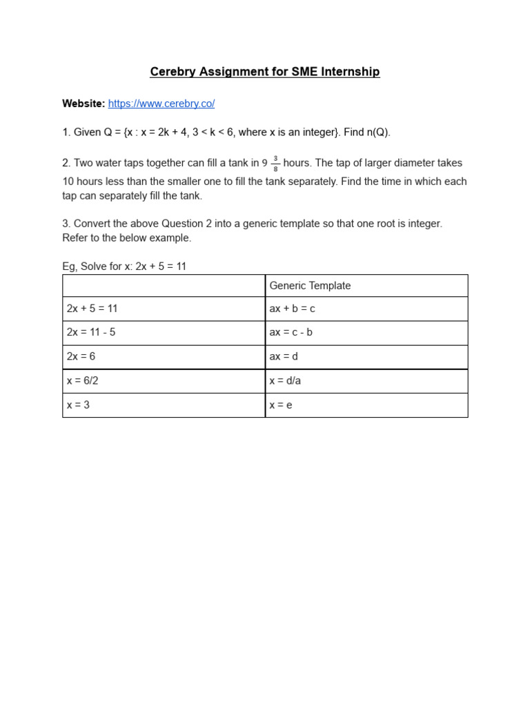Math Problems for SME Interns | PDF