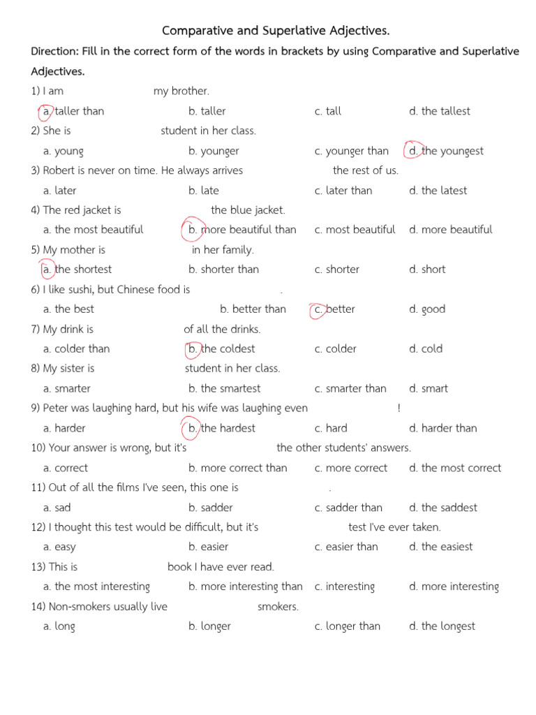 Quiz 3 Comparative and Superlative Adjectives | PDF | Linguistics | Grammar