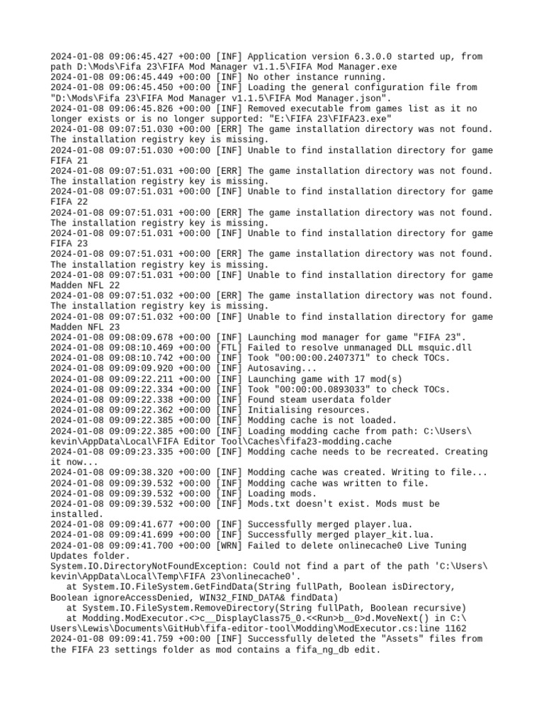 FIFA Mod Manager Log20240108 | PDF | Windows Registry | File System