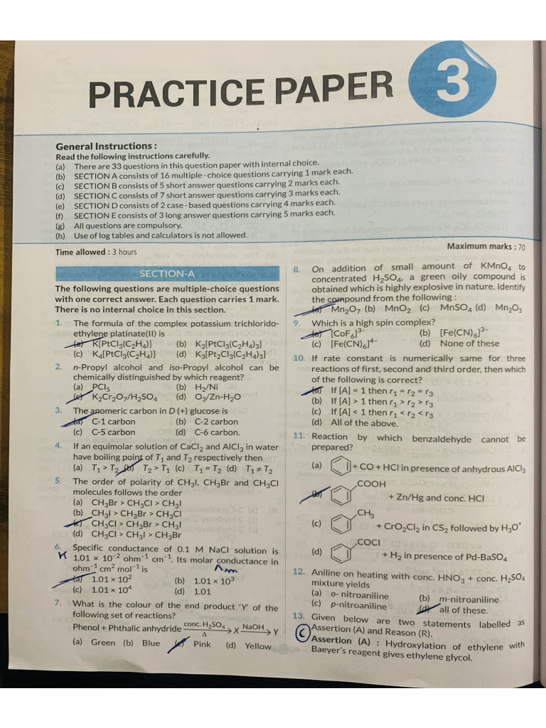 Chem Sample Paper 3 | PDF