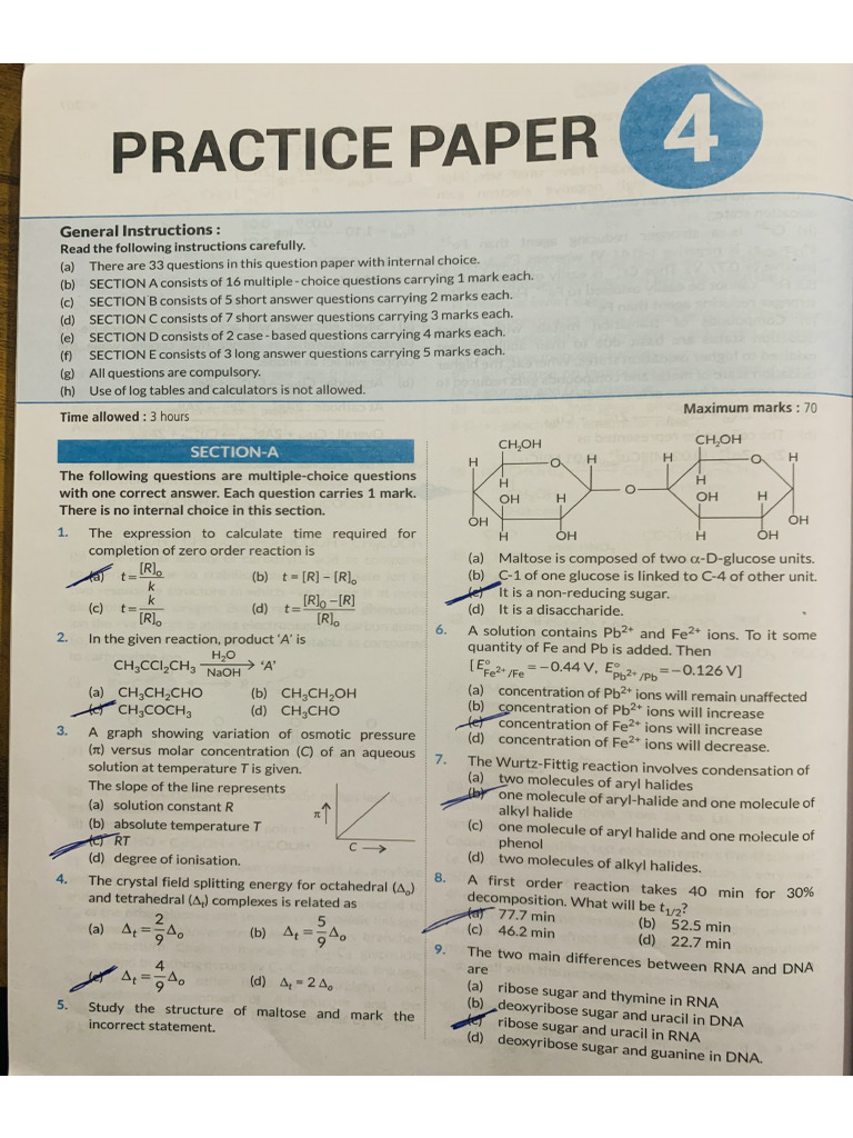 Chem Sample Paper 4 | PDF