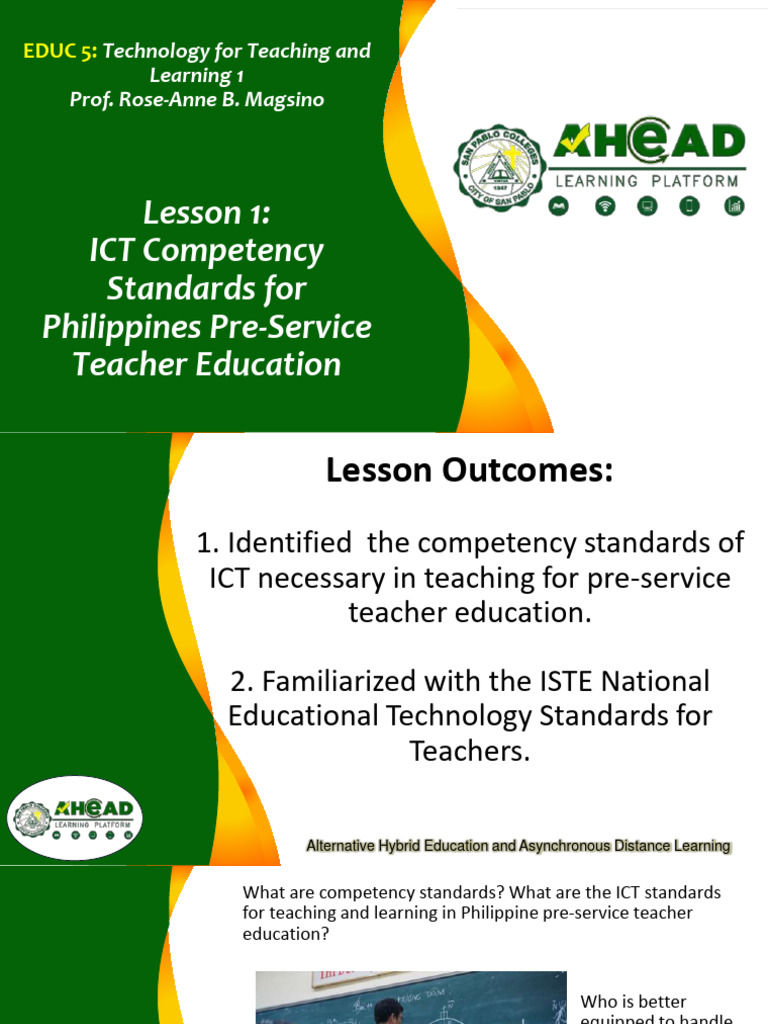 EDUC 5 - Lesson 1 - ICT Competency Standards For Philippines Pre ...