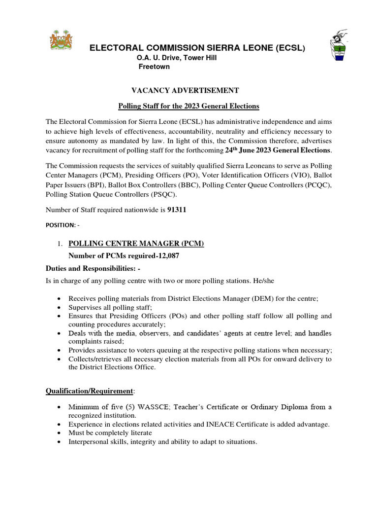 Polling Staff Recruitment for 2023 Elections | PDF