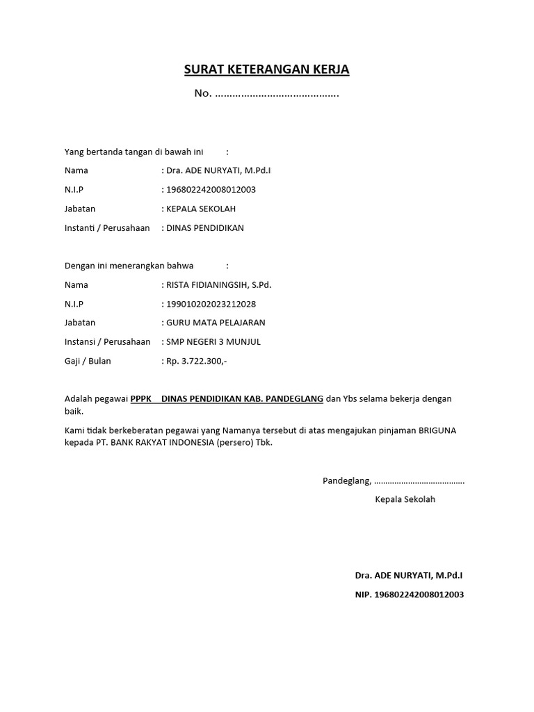 Surat Keterangan Kerja | PDF
