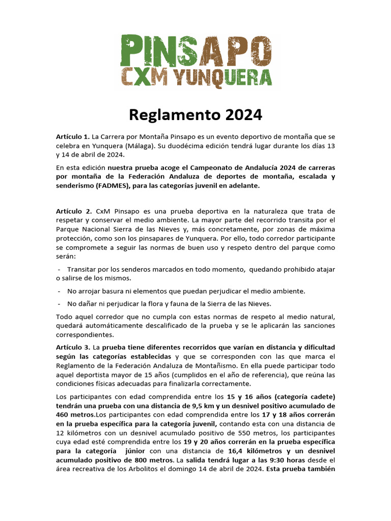 Reglamento 2024 - CXM Pinsapo Yunquera | PDF
