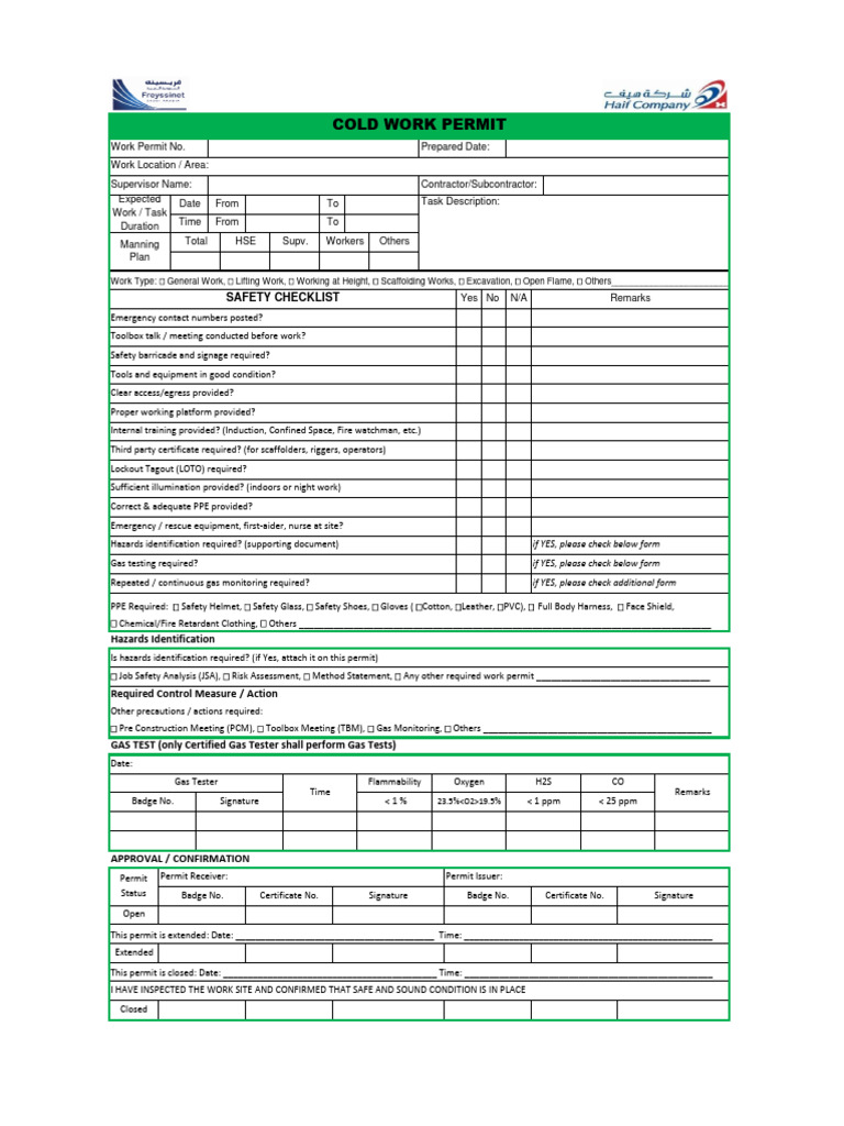 Cold Work Permit | PDF