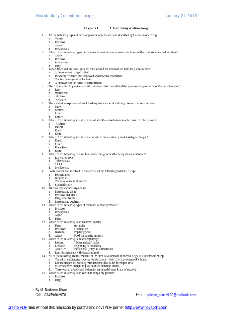 Microbiology MCQs Overview | PDF | Social Science | Wellness