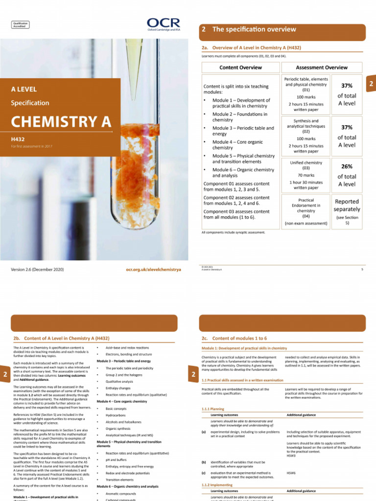OCR A Level Chemistry A Specification | PDF