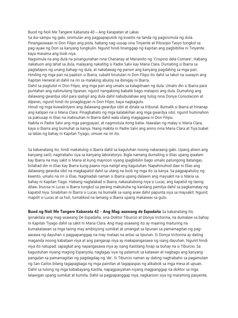 Buod NG Noli Me Tangere Kabanata 40 Lorence | PDF