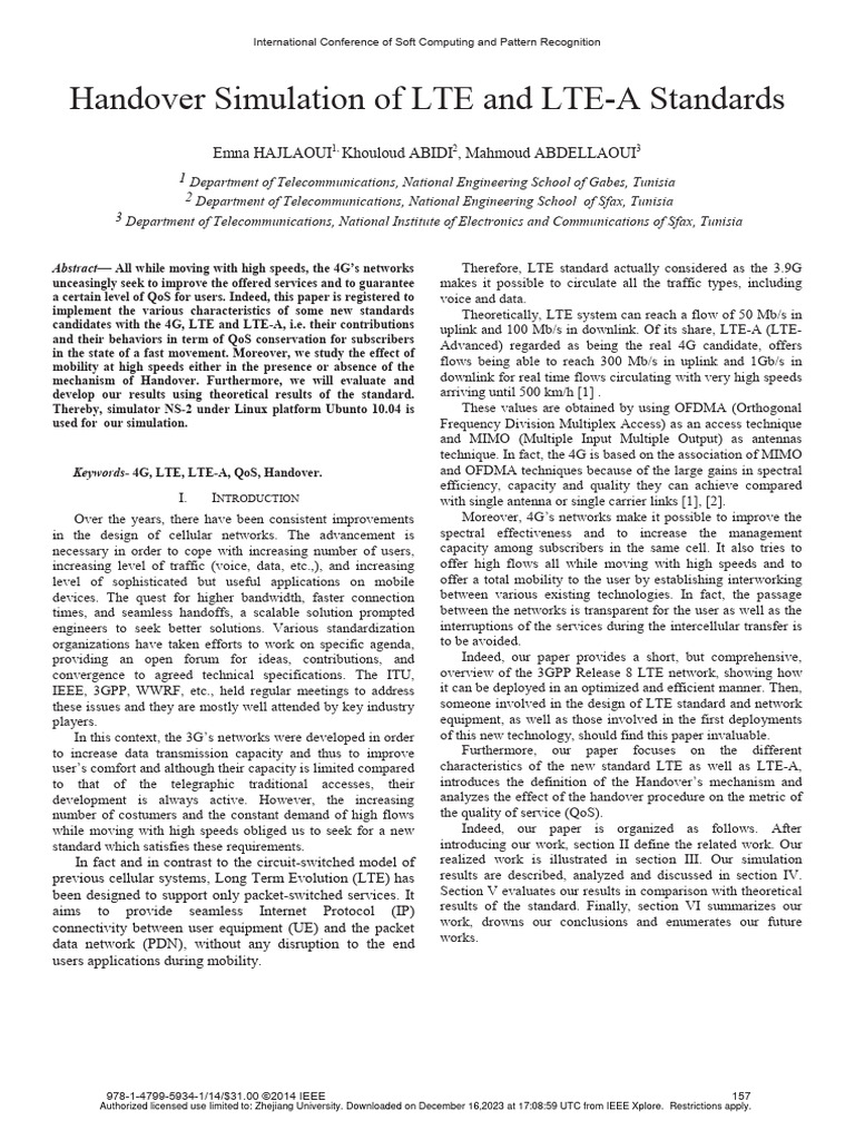Handover Simulation of LTE and LTE-A Standards | PDF | Technology ...