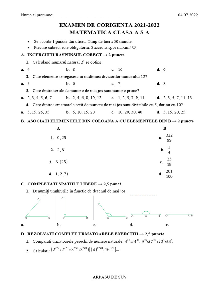 Corigenta Clasa A V-A | PDF