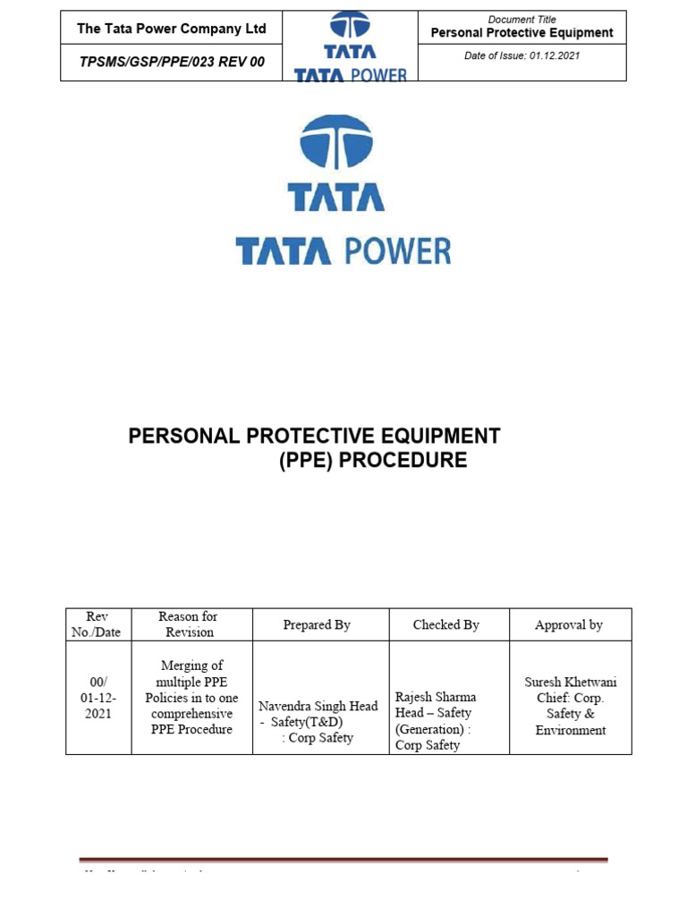 19 - Tata Power PPE Procedure - 01122021 | PDF | Personal Protective ...