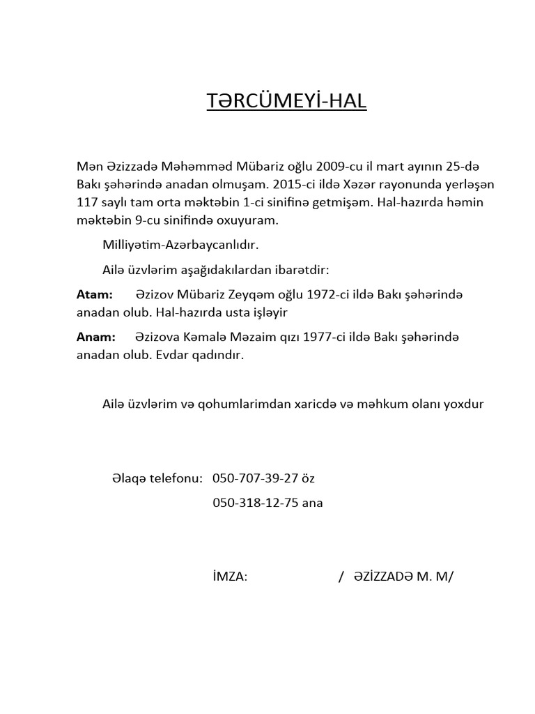 T Ərcümeyi-Hal | PDF