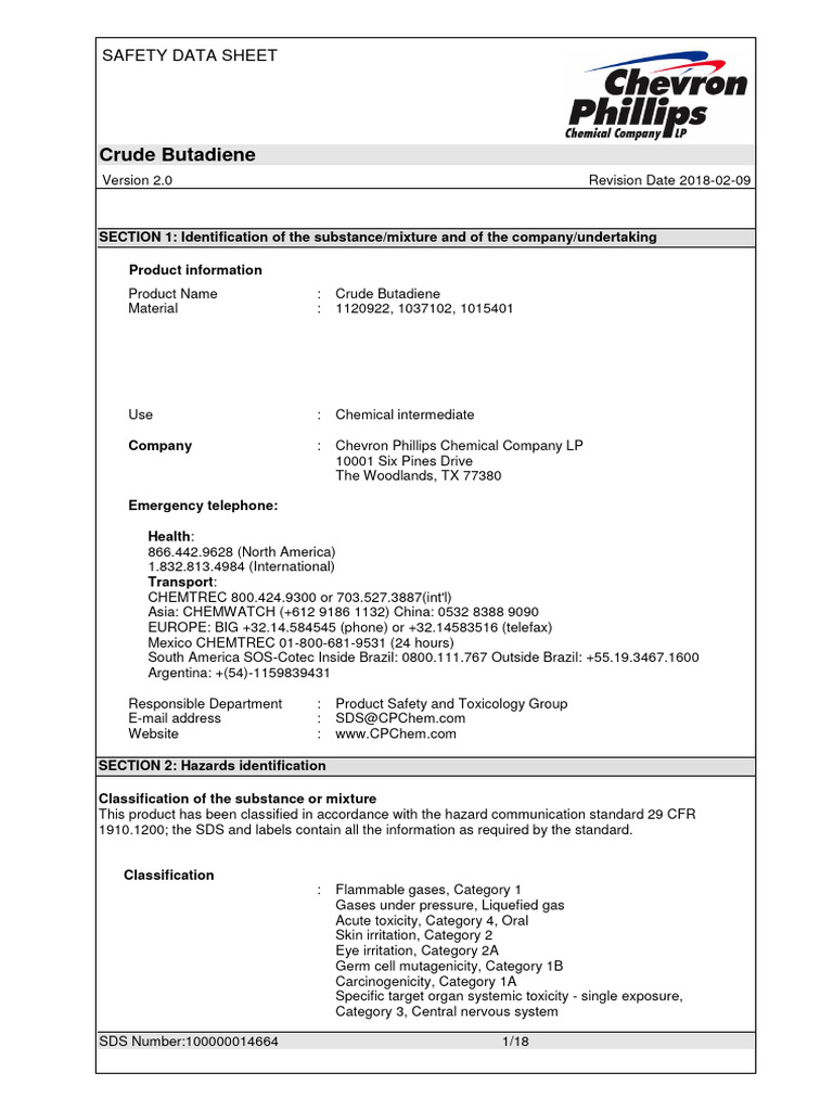 Safety Dataheet Crude Butadiene | PDF