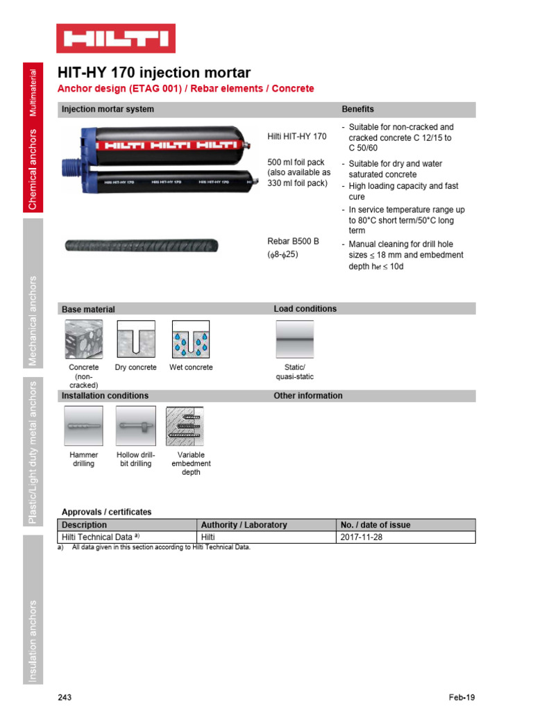 Hilti HIT-HY 170 Injection Mortar Guide | PDF