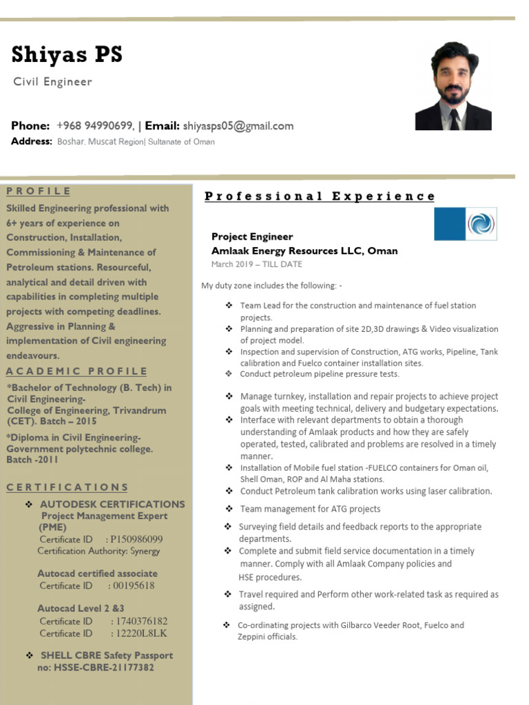 Shiyas - Civil Engineer | PDF | Engineering