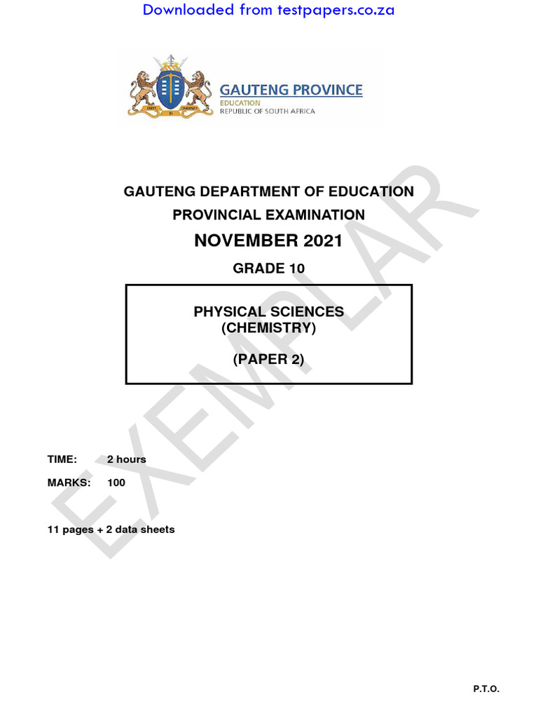 Gr10 Physical Sciences P2 (ENG) NOV Question Paper | PDF | Chemical Substances | Chemical Reactions