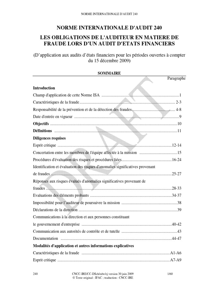 ISA 240 - Version 30 Juin 2009 | PDF