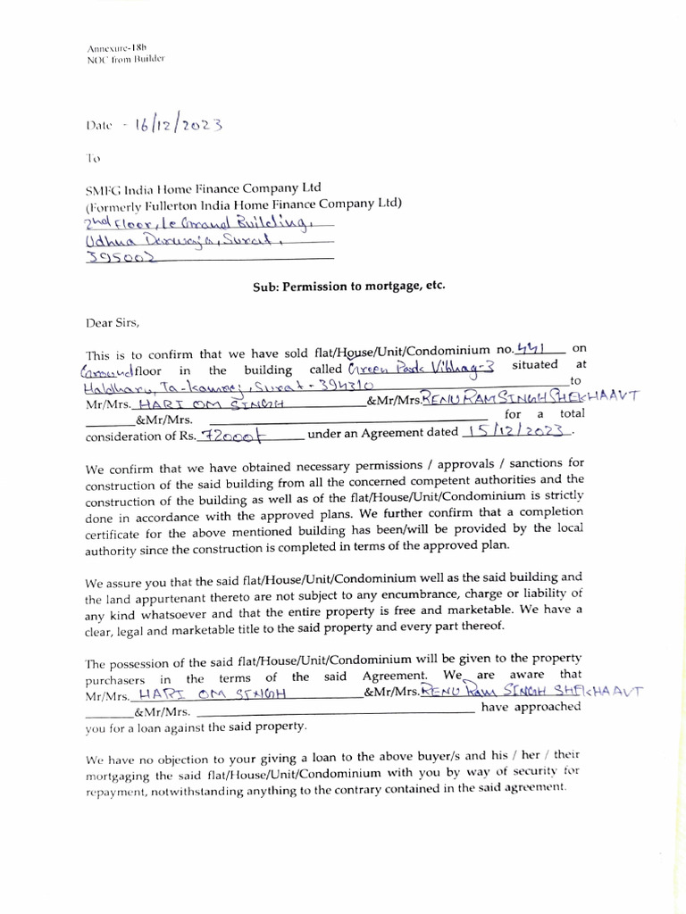 Builder NOC | PDF | Mortgage Loan | Business