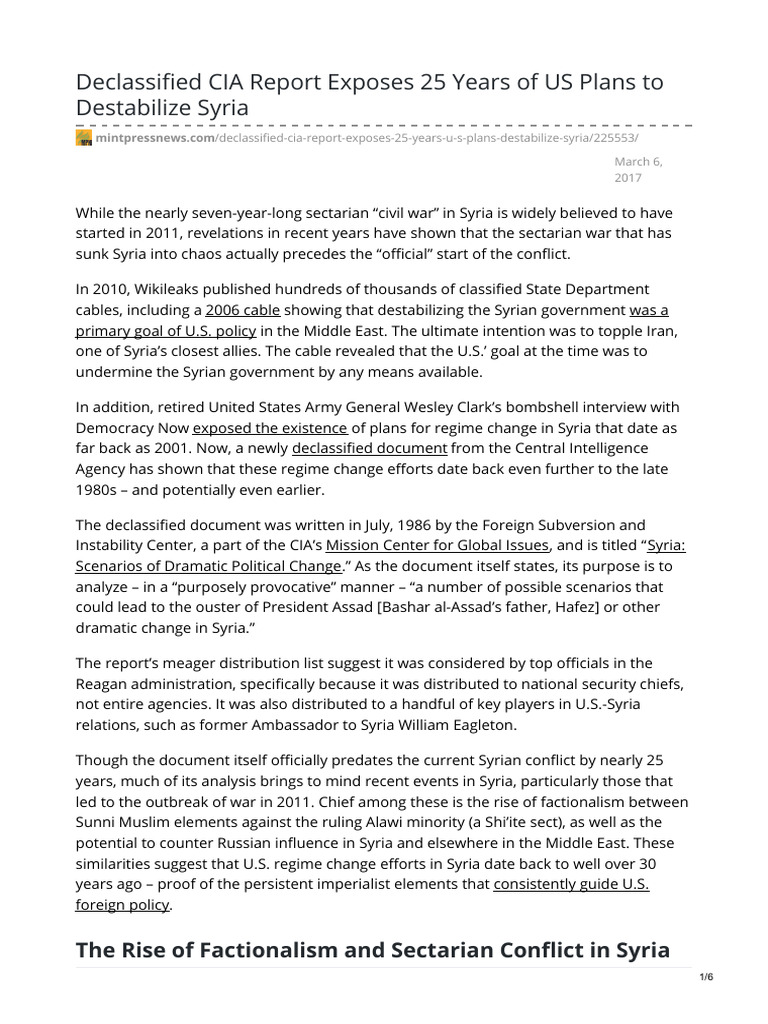 Declassified CIA Report Exposes 25 Years of US Plans To Destabilize Syria (Whitney Webb) | PDF
