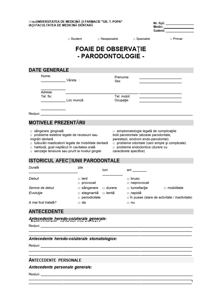 Fisa Observatie Parodontologie | PDF