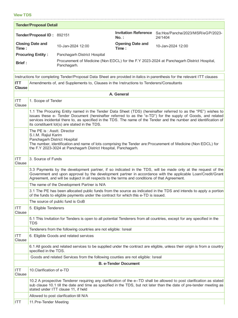 Section2_Tender Data Sheet 892151 | PDF