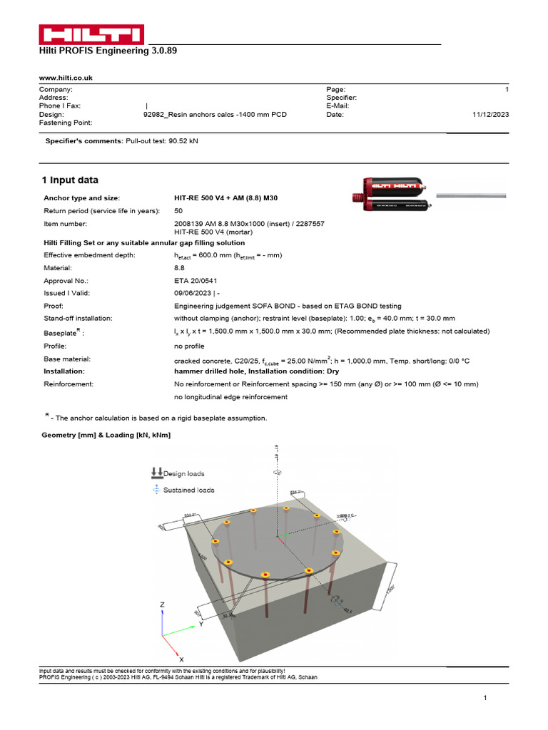 Drafts - 92982 - Resin Anchors Calcs - 1400 MM PCD | PDF
